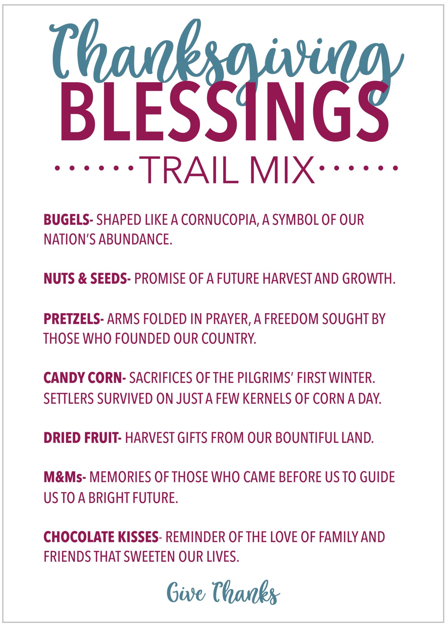Thanksgiving Food: Blessings Trail Mix